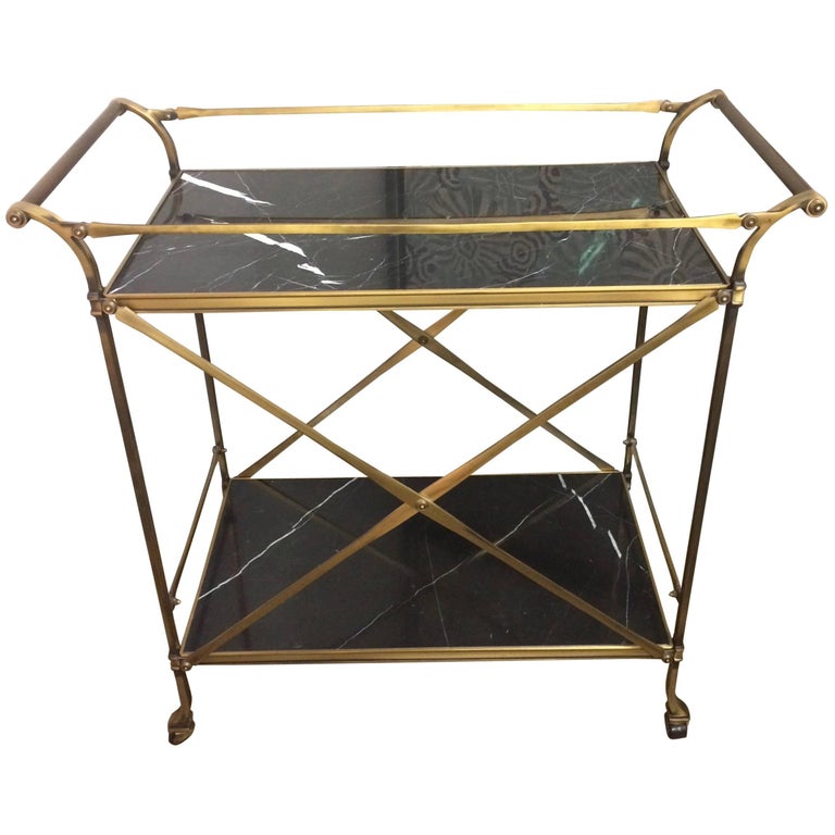 Stunning Mid-Century Modern Brushed Metal and Marble Bar Cart at 1stDibs