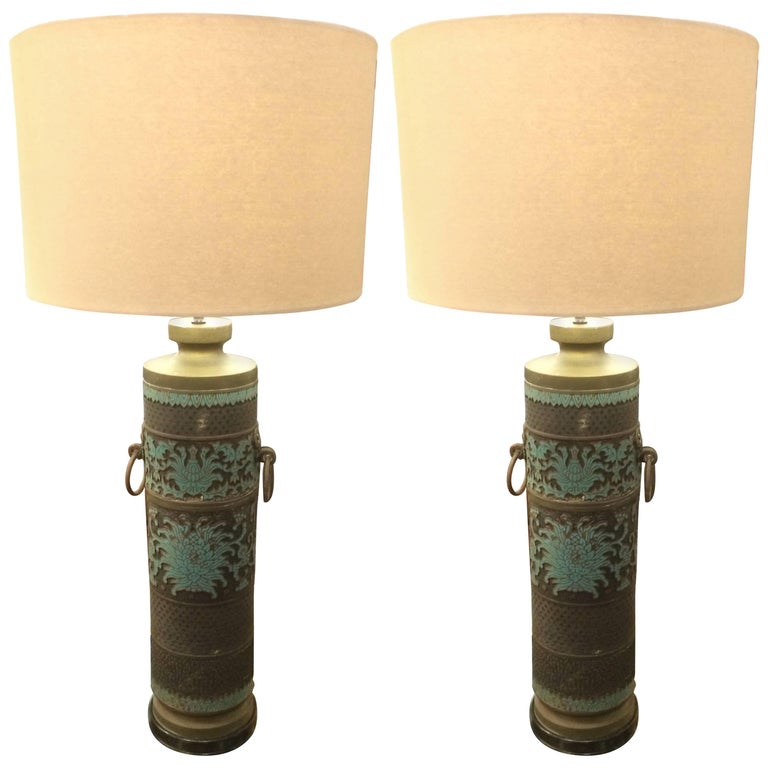 Pair of Ornate Embossed Metal Table Lamps at 1stDibs