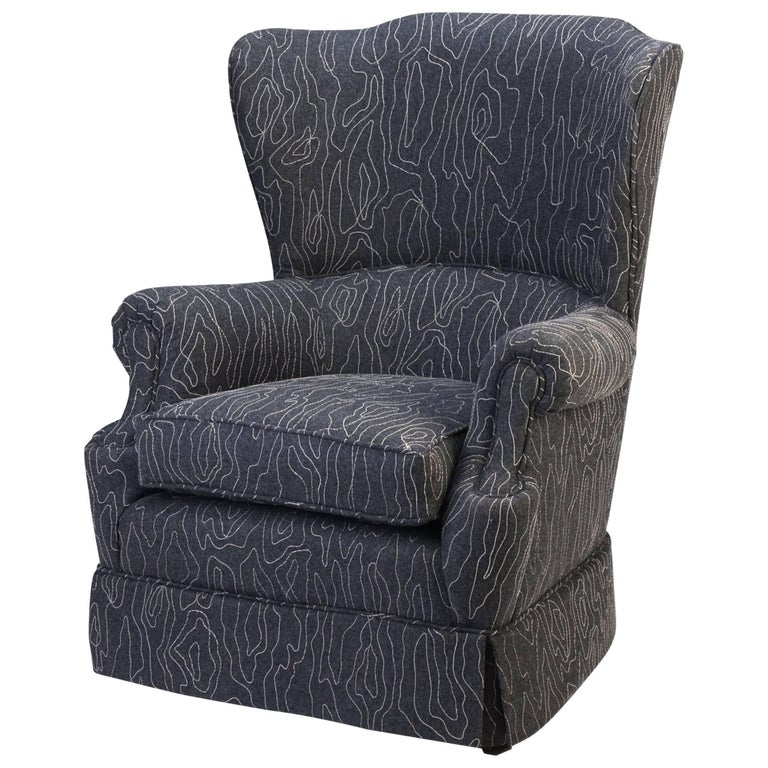 20th Century Classic English Library Chair Reupholstered in Grey Wool ...