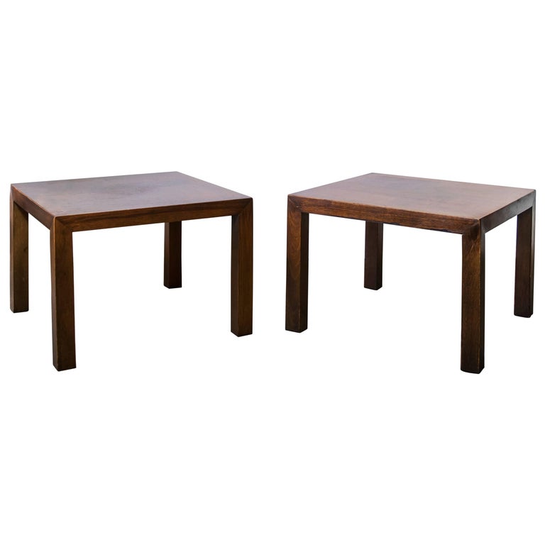 Pair of Lane Walnut Parson Tables with Four Square Inlay Top For Sale ...