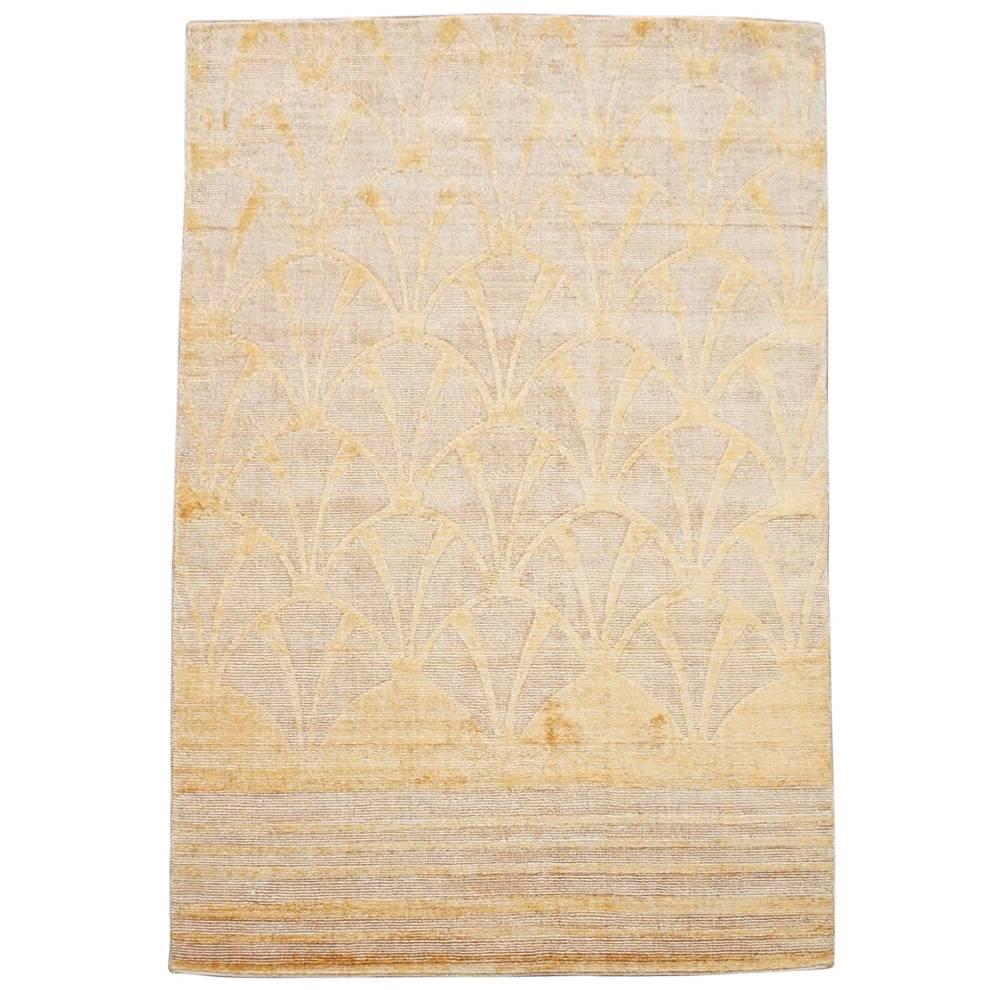 Modern Bamboo Silk and Wool Rug with Sculpted Design For Sale at 1stDibs