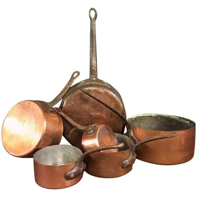 Antique Copper Pans Set of Six at 1stDibs
