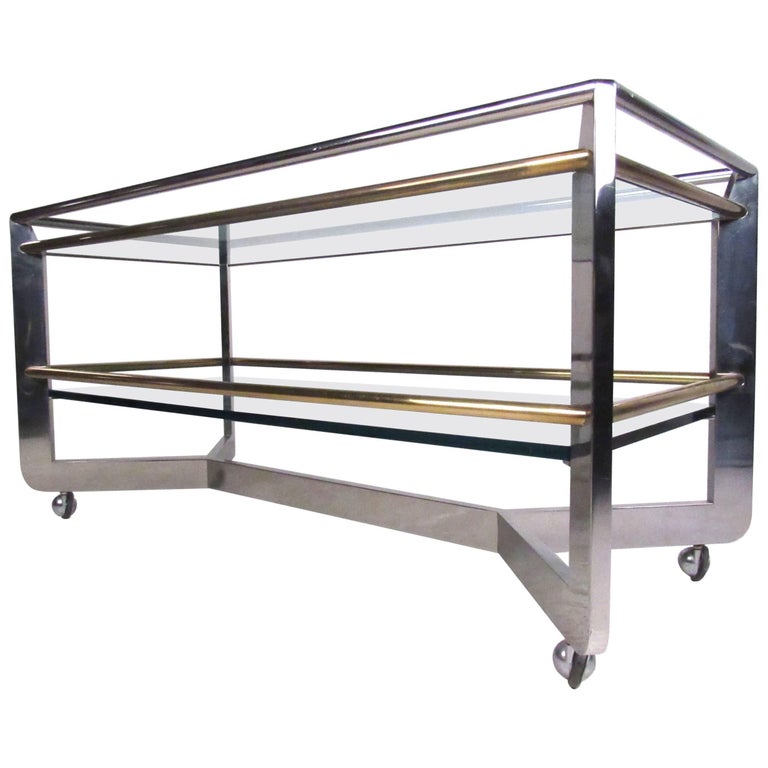 Modern Chrome and Brass Service Trolley or Retail Display Cart For Sale ...