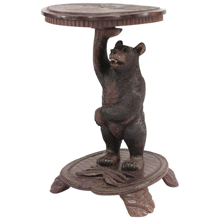 Rustic Black Forest 19th Century Bear Carved Walnut End Table For Sale ...
