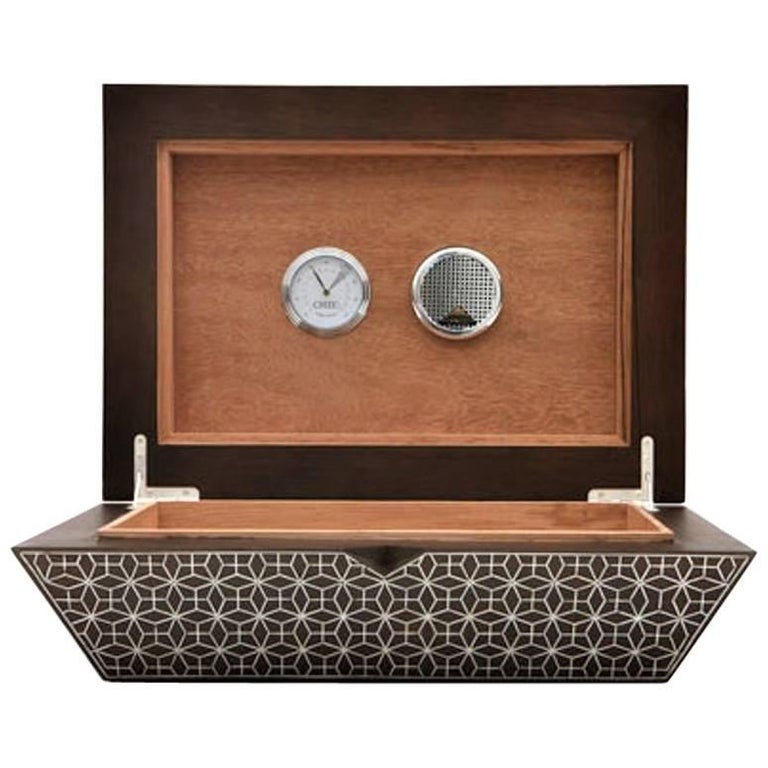 Arabesque Cigar Box, Contemporary Walnut Cigar Box with Humidifier at ...