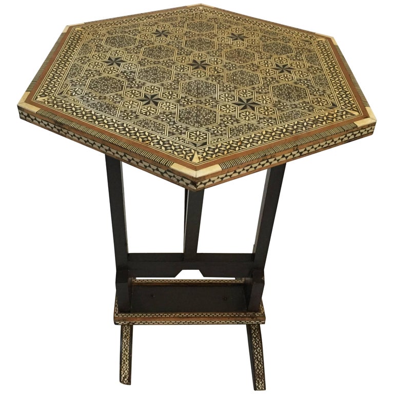 Middle Eastern Egyptian Octagonal Side Tilt Top Table Inlaid Marquetry ...