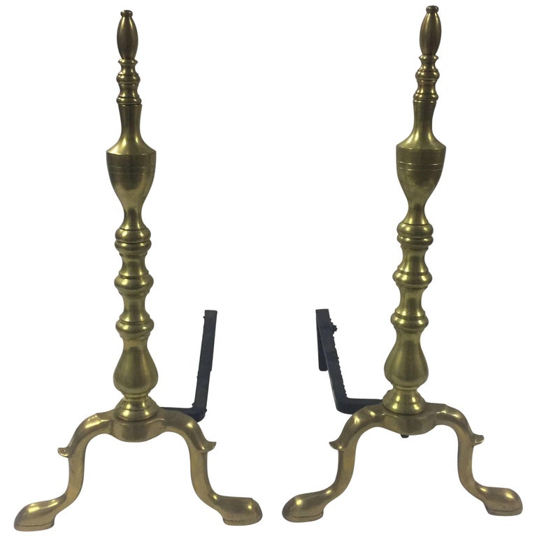 Vintage 1940s Traditional Polished Brass Andirons at 1stDibs