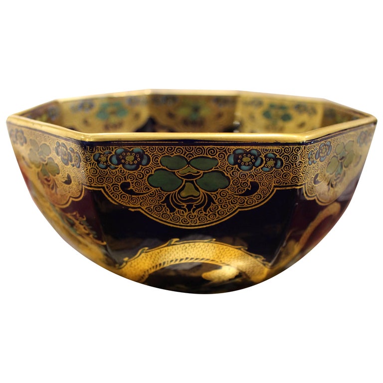 Mason's Ironstone Chinese style Deep Blue Bowl with Gilt Animal ...