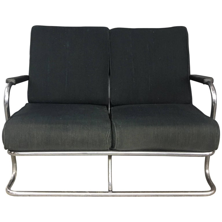 Kem Webber Chrome Tube Sofa from Lloyd Manufacturing in Original Fabric ...