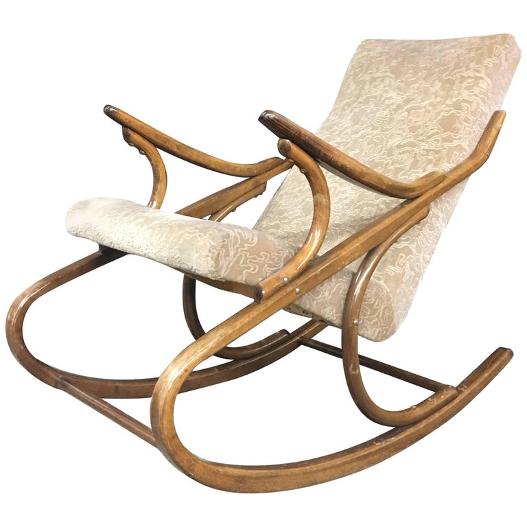 Vintage Bentwood Rocker in a Textured Velvet Upholstery at 1stDibs