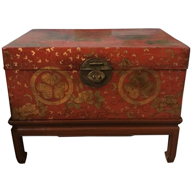 Antique Chinese Leather Trunk with Gold Crests For Sale at 1stDibs ...