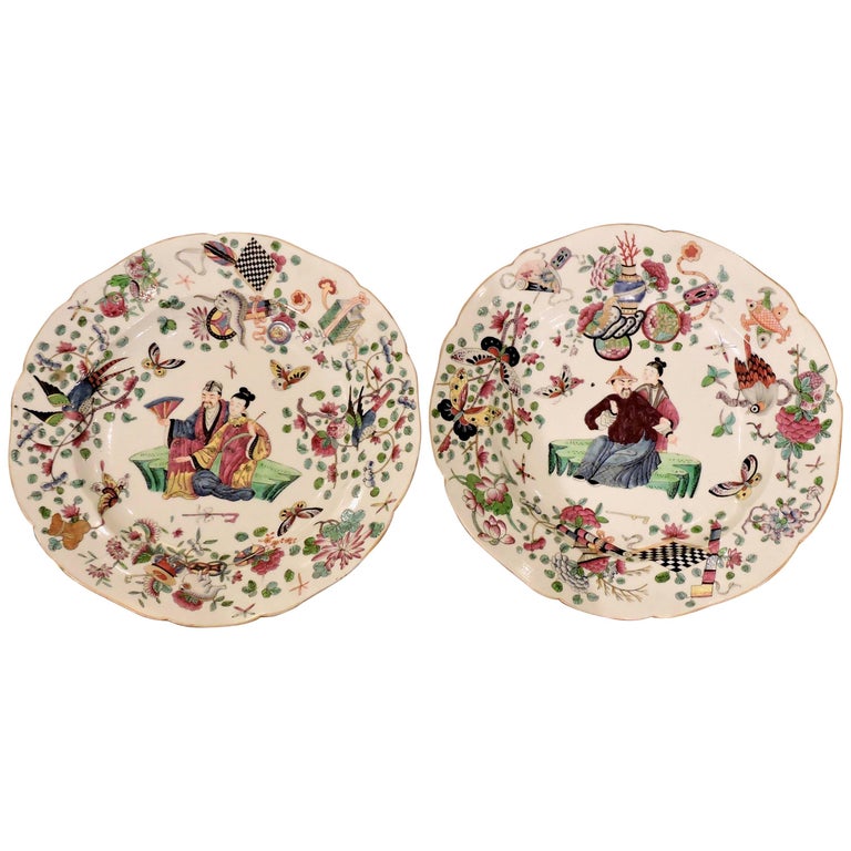 Pair of 19th Century Polychromed Bayeux Porcelain Pendant Plates For ...