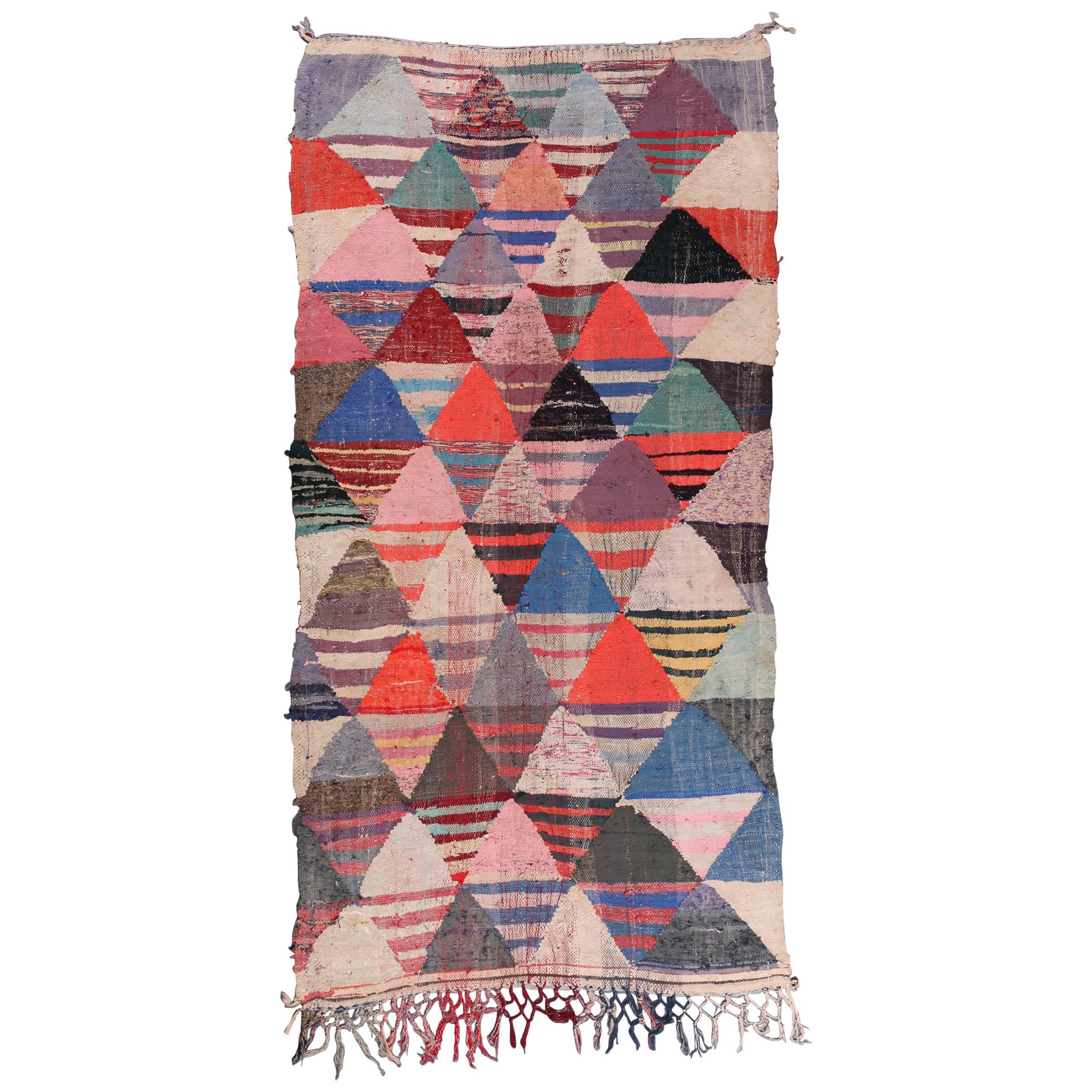 Vintage Moroccan Flat-Weave Boucheroite Rug at 1stDibs