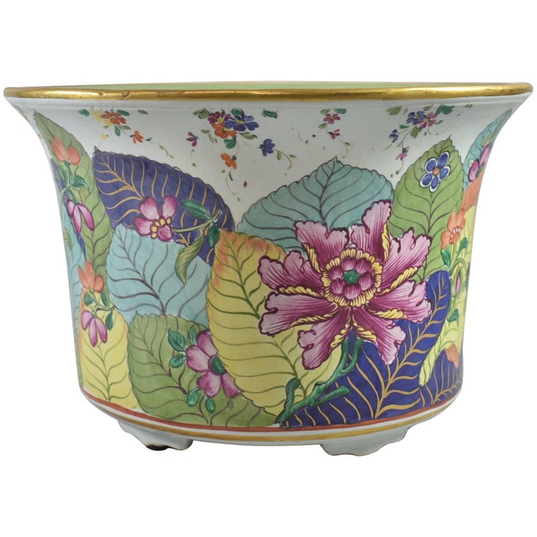 Lowestoft Reproduction Tobacco Leaf Footed Cachepot/Planter by ...