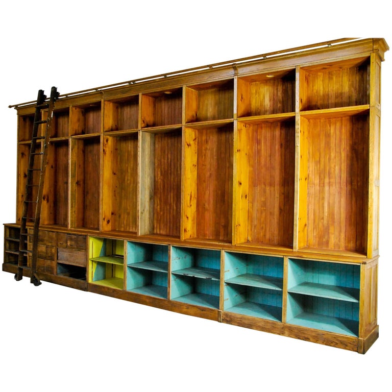 1920 Mercantile Hardware Store Retail Cabinet with Rolling Ladder at ...