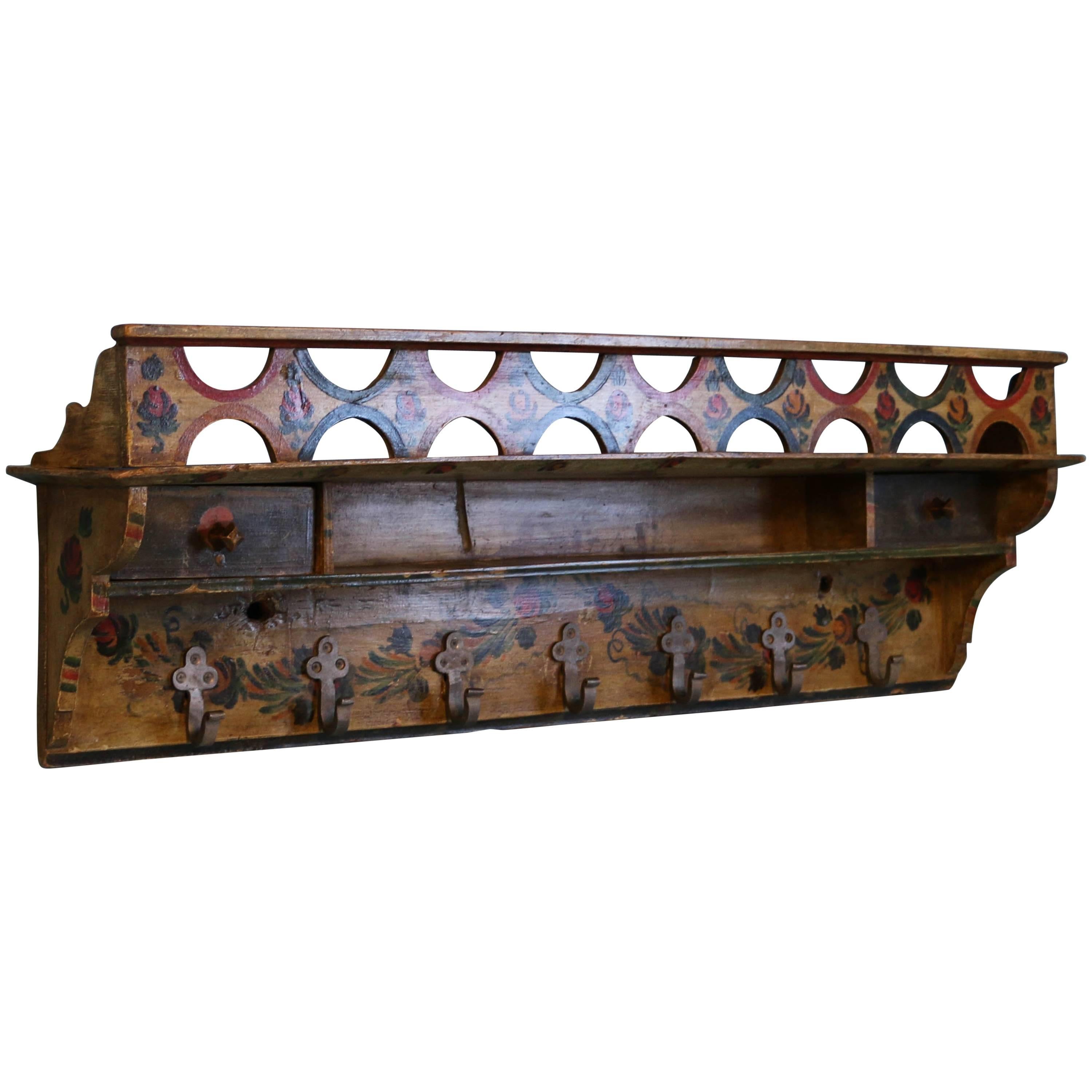 Antique Hungarian Folk Art Painted Wall Rack at 1stDibs