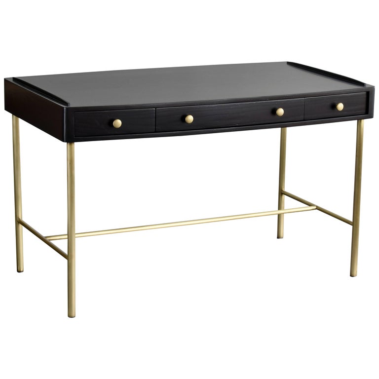 Edward Wormley, Rare Small Desk, Dark Walnut on Polished Brass Base at ...