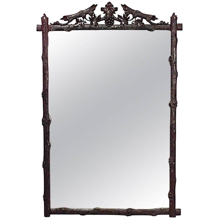 Rustic Black Forest Carved Wanut Twig Design Wall Mirror For Sale at ...