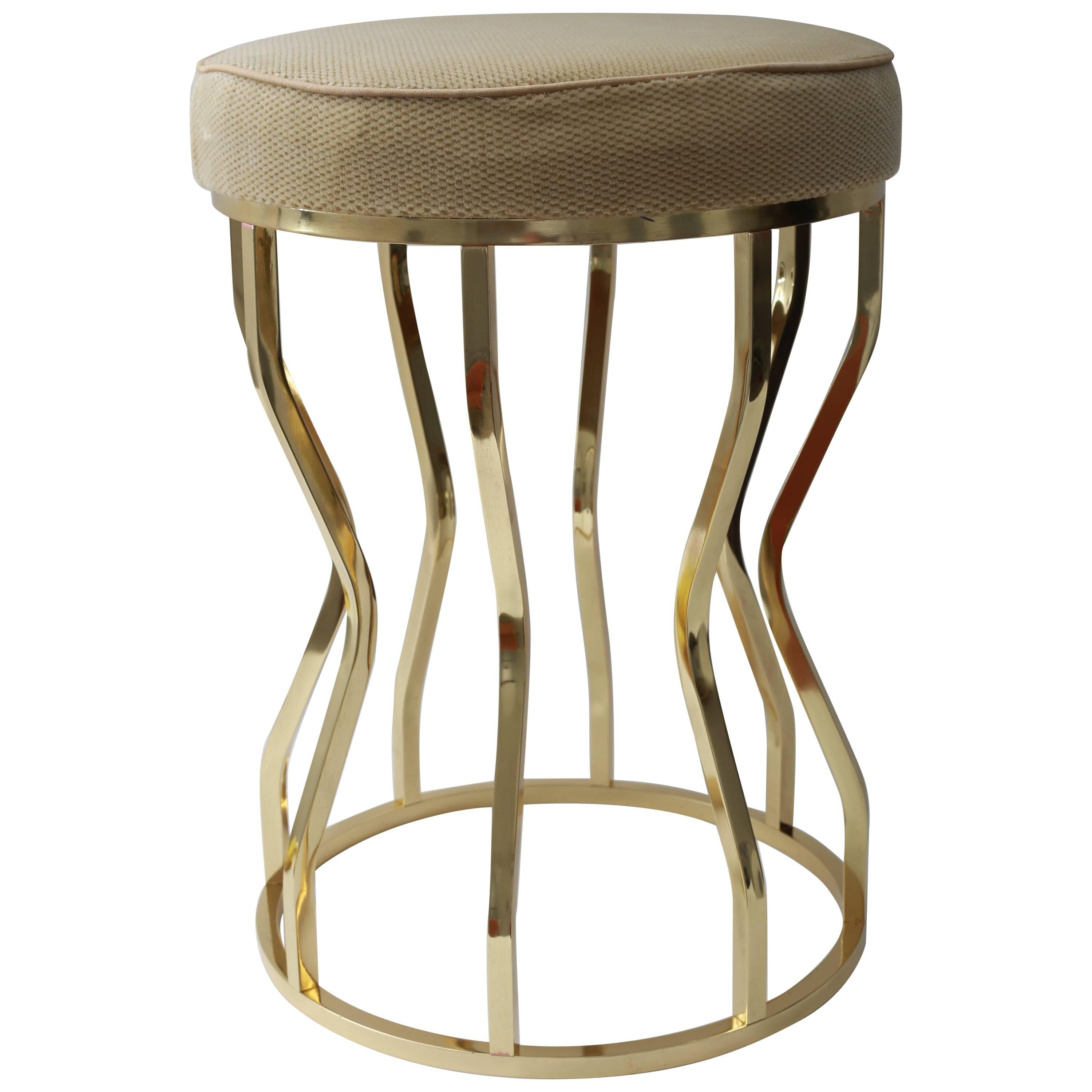 Hour Glass Form, Round Vanity Stool in Polished Brass and Velvet ...