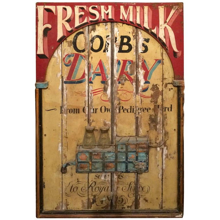Wonderful Vintage Hand-Painted Fresh Milk Sign at 1stDibs