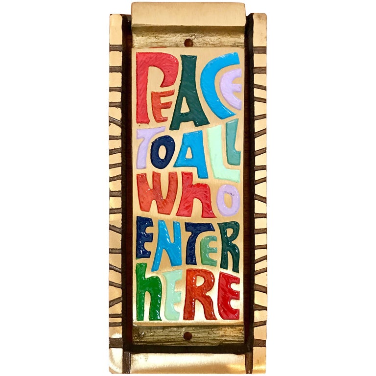 Mid Century Bronze Door Knocker "Peace to All Who Enter Here", 1969 at ...