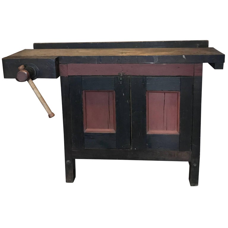 Industrial Rustic Painted Carpenters Work Bench at 1stdibs