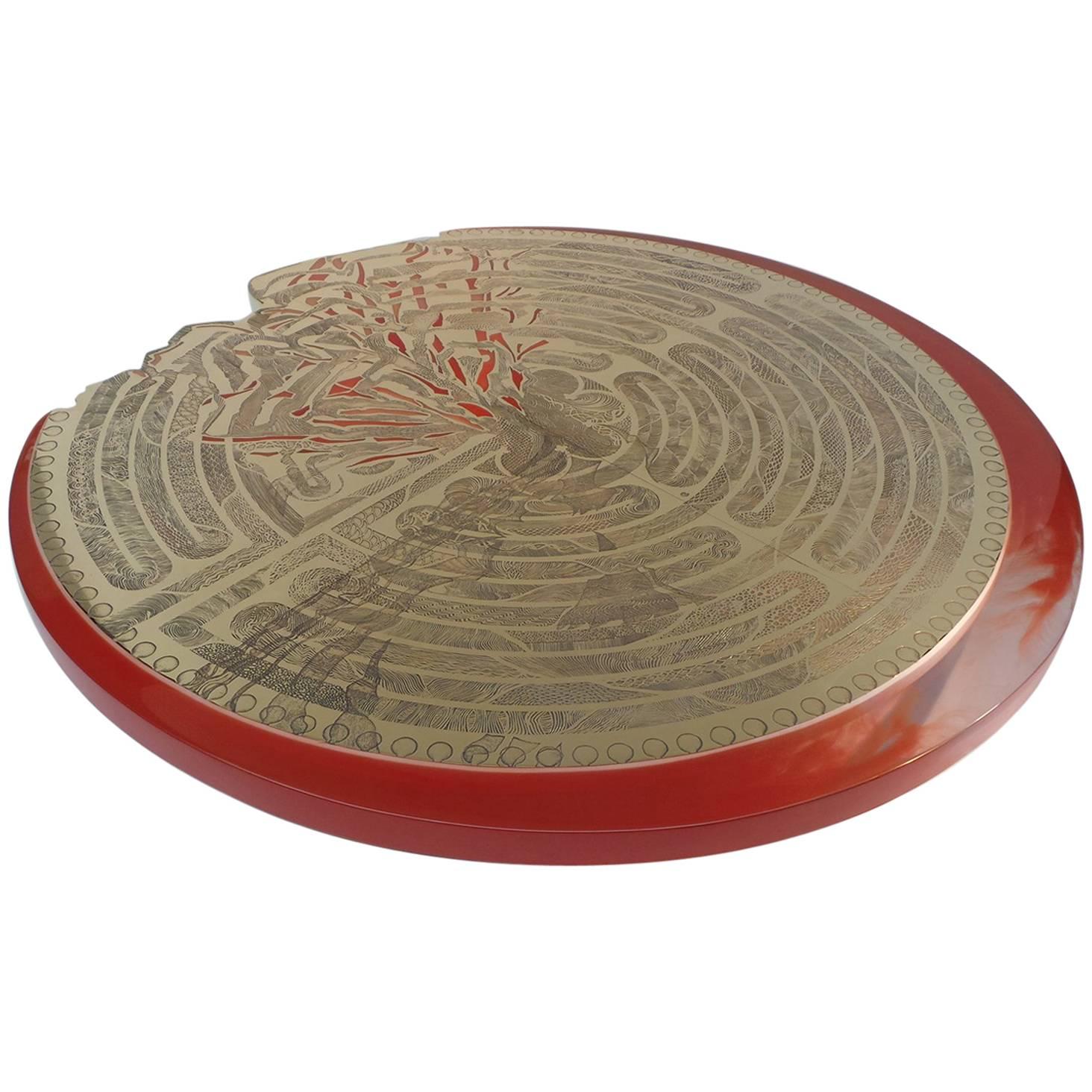 'Labyrinth' Etched Brass Coffee Table with Resin Inlays by Armand ...