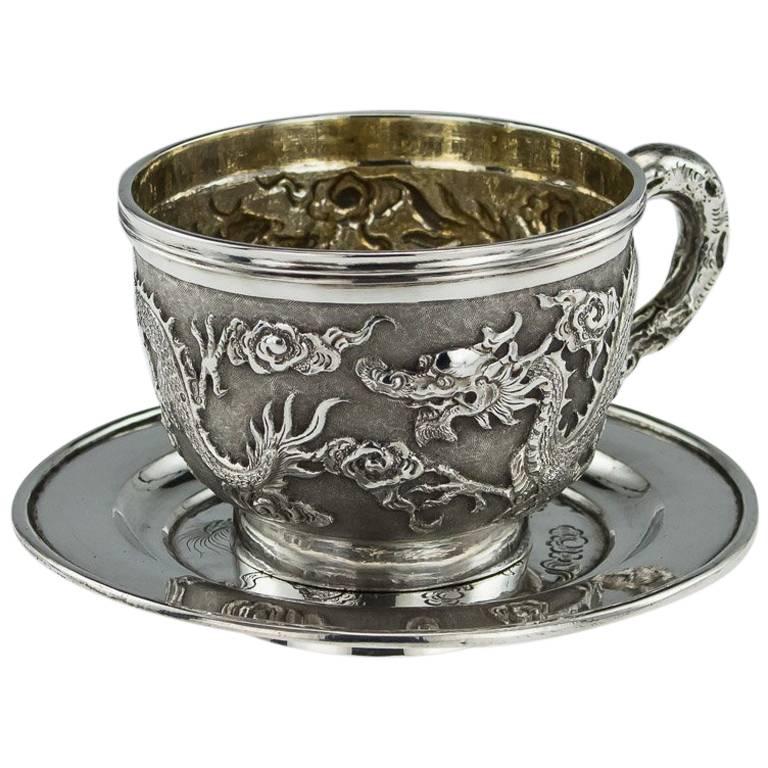 Antique Chinese Export Solid Silver Cased Cup and Saucer Tuck Chang ...
