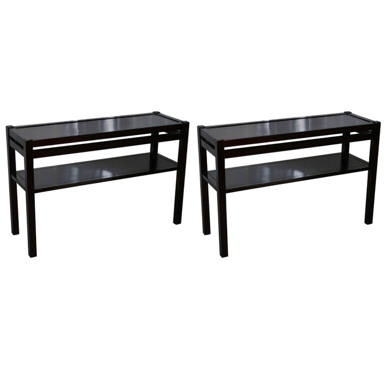 Matching Pair of Two-Tiered Mahogany Console Tables Great for Mirrors ...