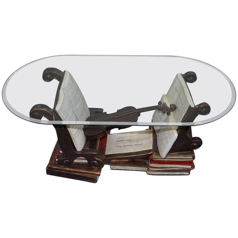Rare Johann Sebastian Bach Music Coffee Table with Strung Violin on ...