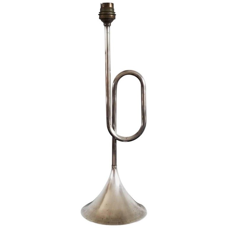 Silver Plated Trumpet Shaped Table Lamp France, 1970s For Sale at 1stDibs