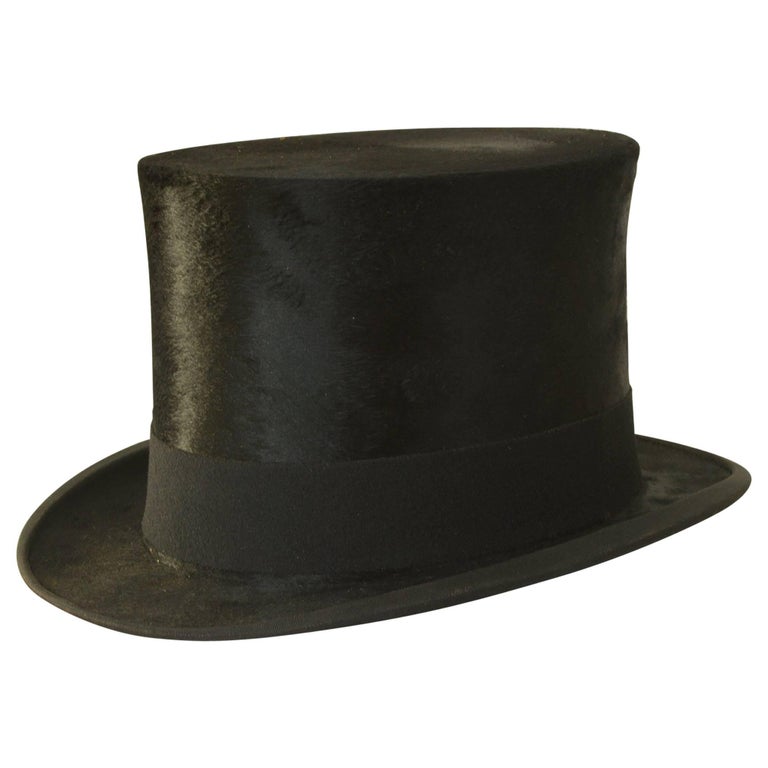 Antique Plush Silk Medium Size Top Hat with Original Hatbox at 1stDibs