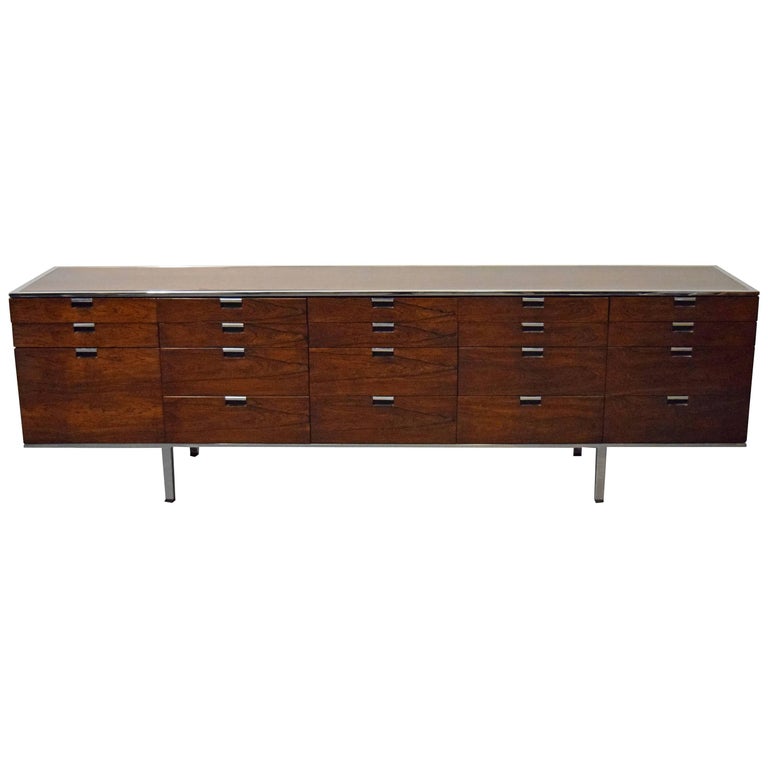 Roger Sprunger for Dunbar Rosewood and Chrome Credenza at 1stDibs