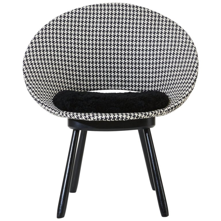 Swedish Chair, 1950s, Houndstooth Pattern with Sheepskin Seat For Sale ...