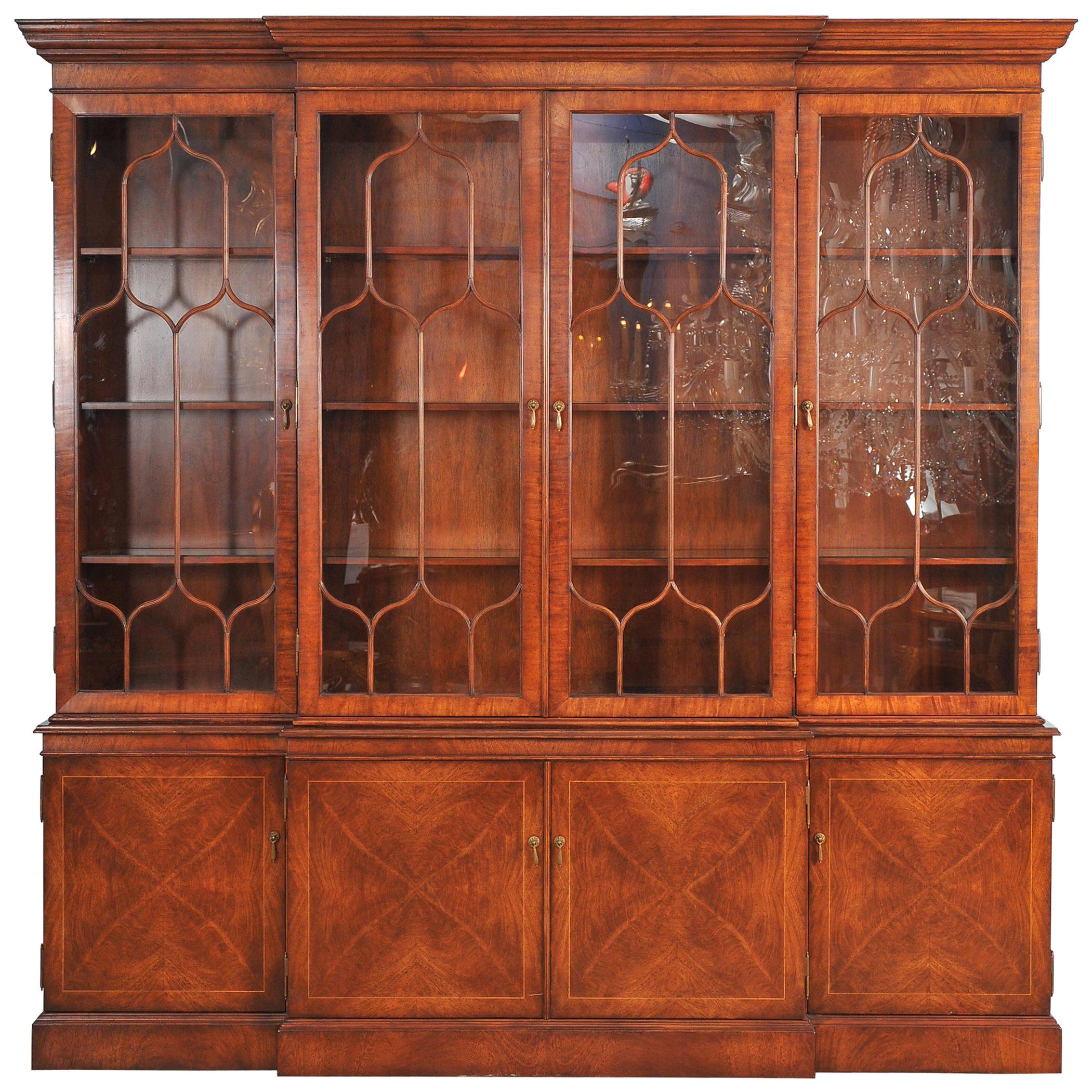 Four-Door Walnut Breakfront Display Cabinet For Sale at 1stDibs