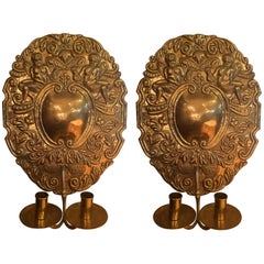 17th Century Dutch Brass Three-Light Sconce with Deer Stag Design at ...