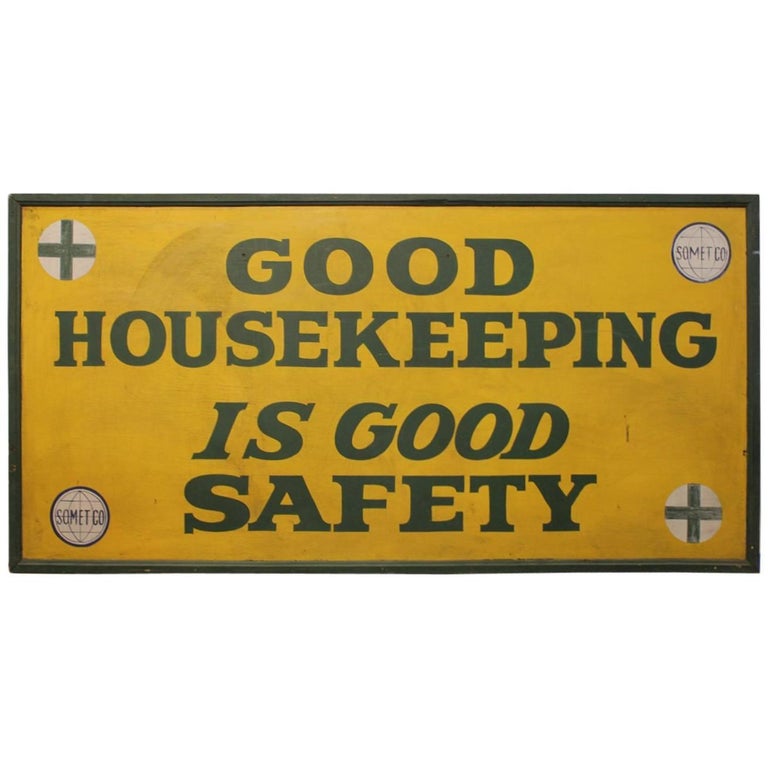1930s Hand-Painted Factory Wood Sign "Good Housekeeping" at 1stDibs