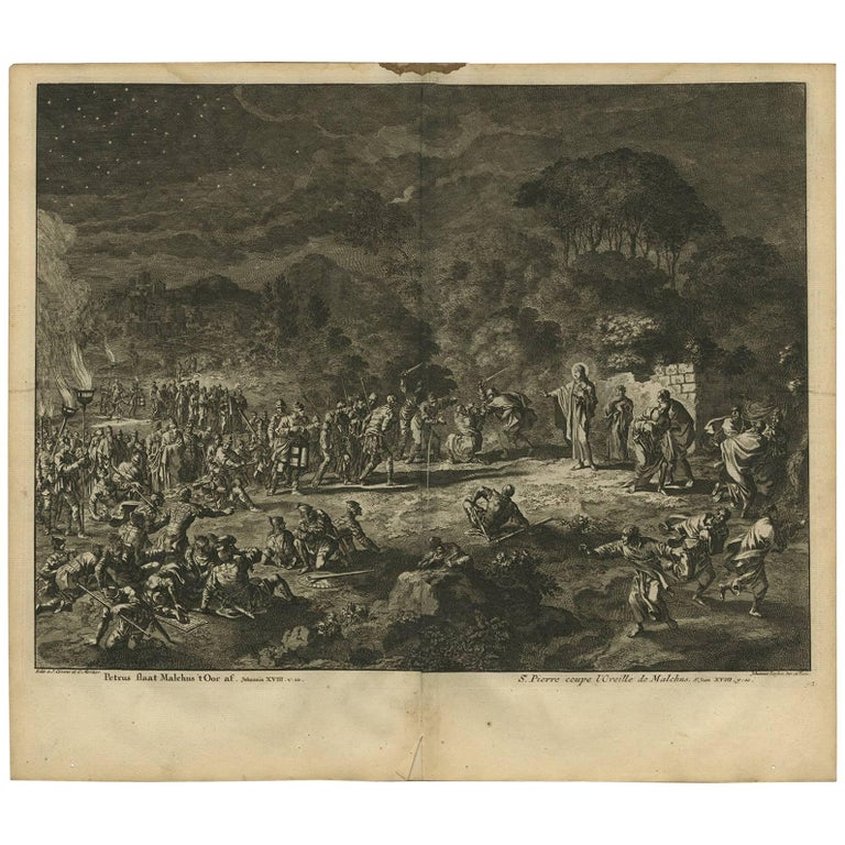 Antique Bible Print Peter Cuts off the Ear of Malchus by J. Luyken ...