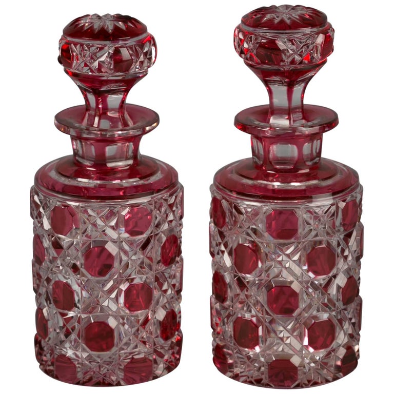 Pair of French Ruby and Clear Perfume Bottles, circa 1890 at 1stDibs