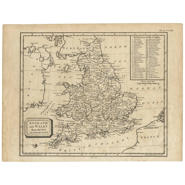 Antique Map of England and Wales by G. Kearsley, 1802 at 1stDibs