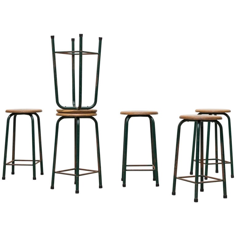 Set of Six Industrial Science Lab Stools at 1stdibs