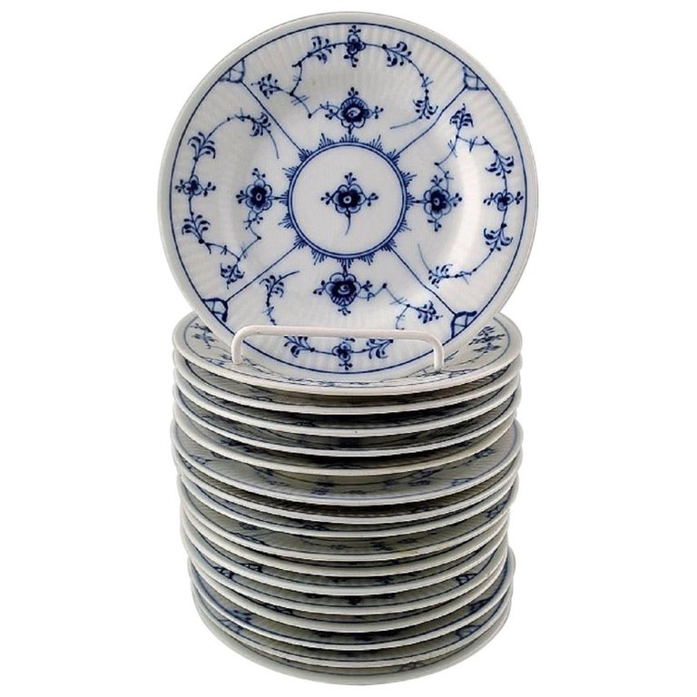 17 Pieces, Royal Copenhagen Blue Fluted Plain Side Plate # 182 at 1stDibs