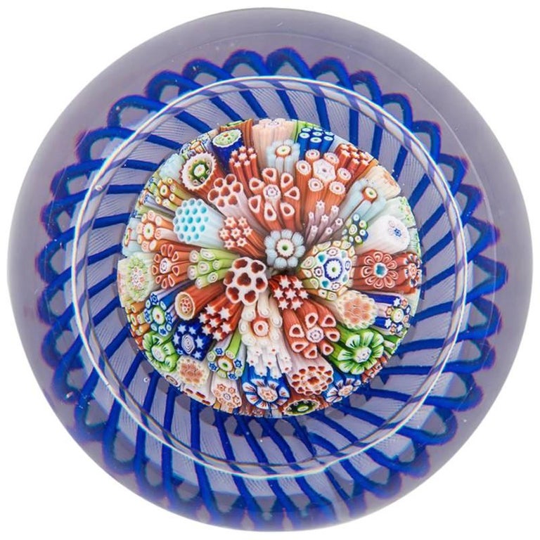 Baccarat Mushroom Paperweight with Blue and White Torsade at 1stDibs