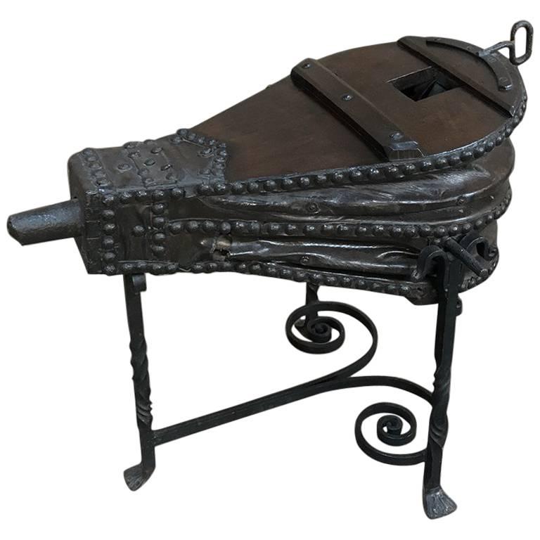 19th Century Forge Bellows on Wrought Iron Stand at 1stDibs