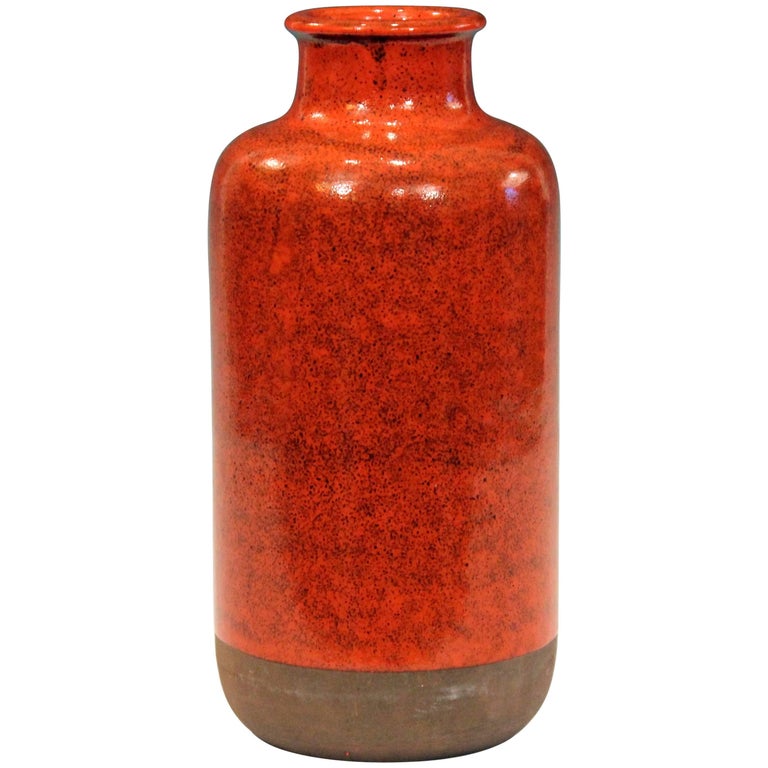 Bitossi Vintage Atomic Hot Orange Red Vase Raymor Label Italian Pottery ...