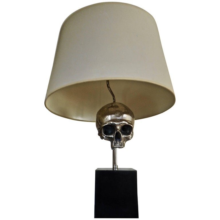 A Silvered Bronze Skull Table Lamp For Sale at 1stdibs