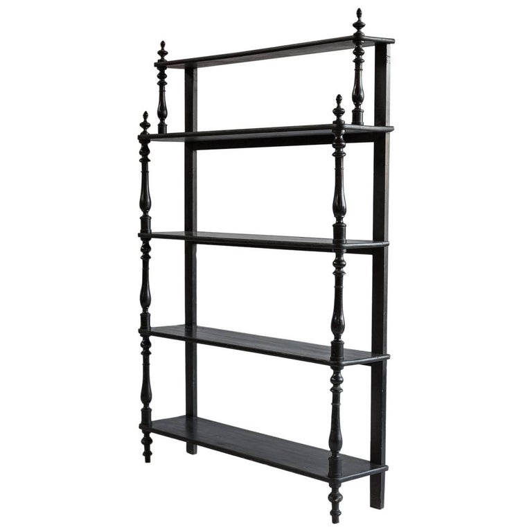 Vintage French Black Stained Étagère Shelf with Turned Spindle Details ...