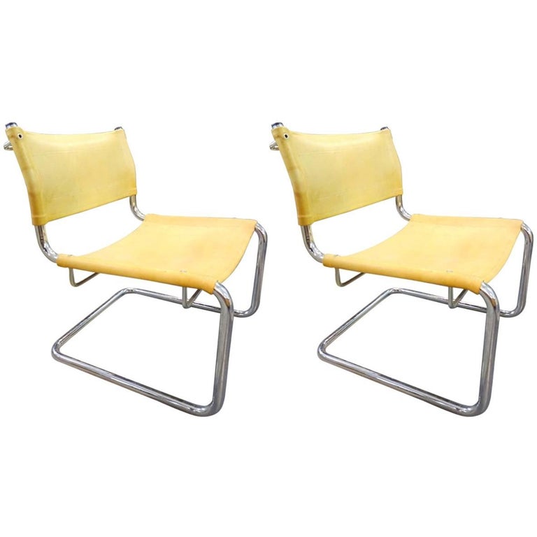 Pair of Leather Tubular Chairs For Sale at 1stDibs