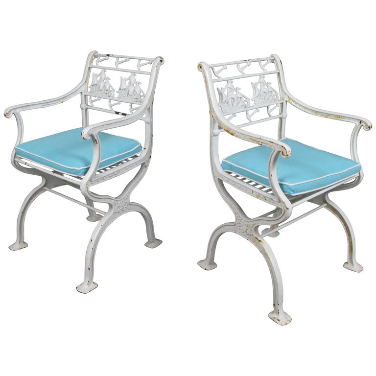 Pair of Rare Antique Cast Iron Sailing Ship and Anchor Chairs at 1stDibs