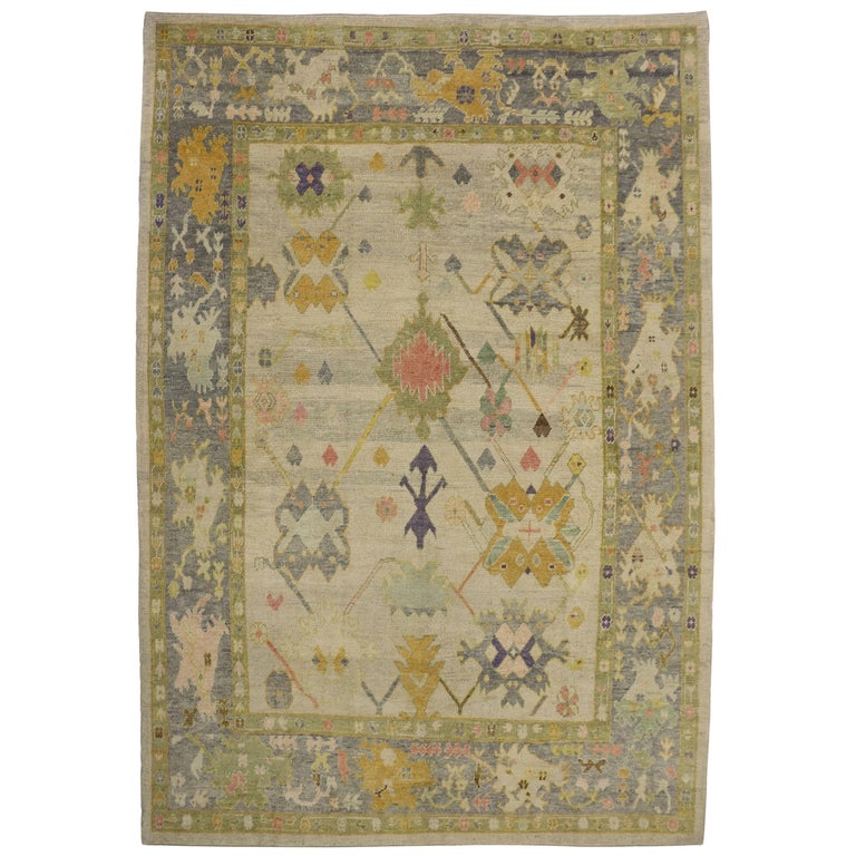 Contemporary Turkish Oushak Rug with Pastel Colors and Tribal Boho Chic ...